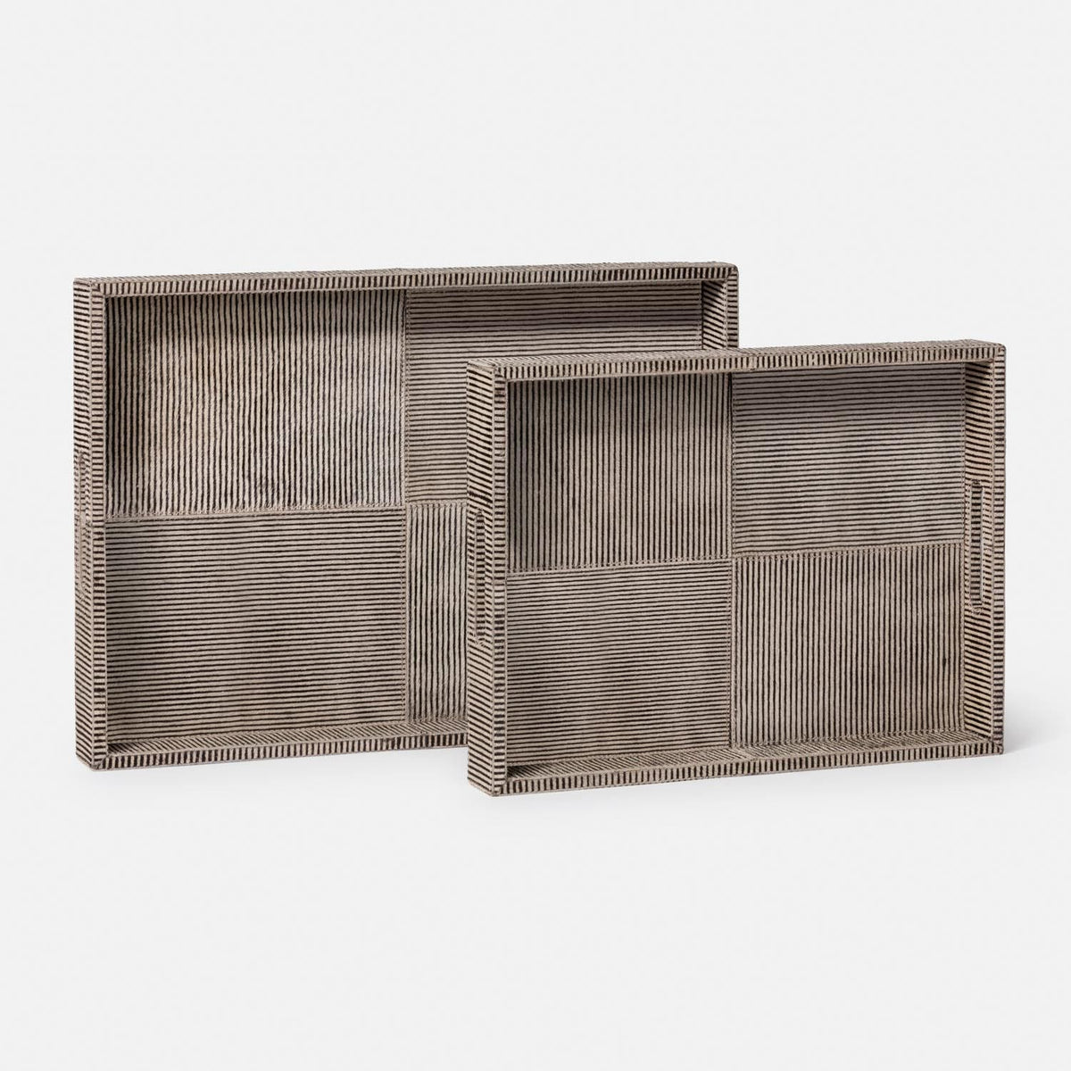 Made Goods Fenmore Brown Striped Hair-On-Hide Tray Set