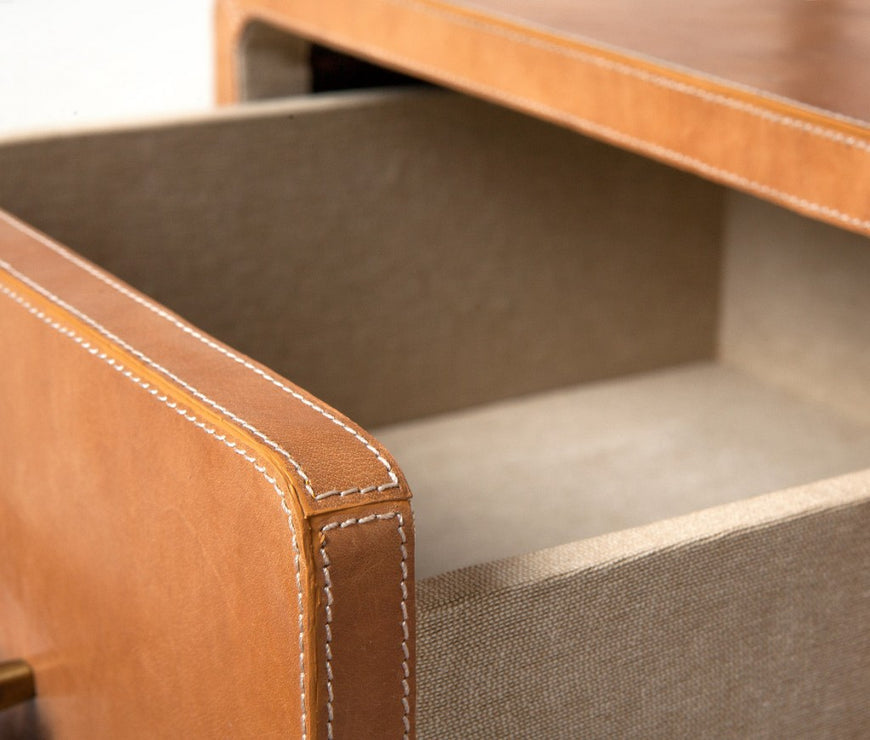 Round-Edge Leather Nightstand | Fine Line Furniture in Miami