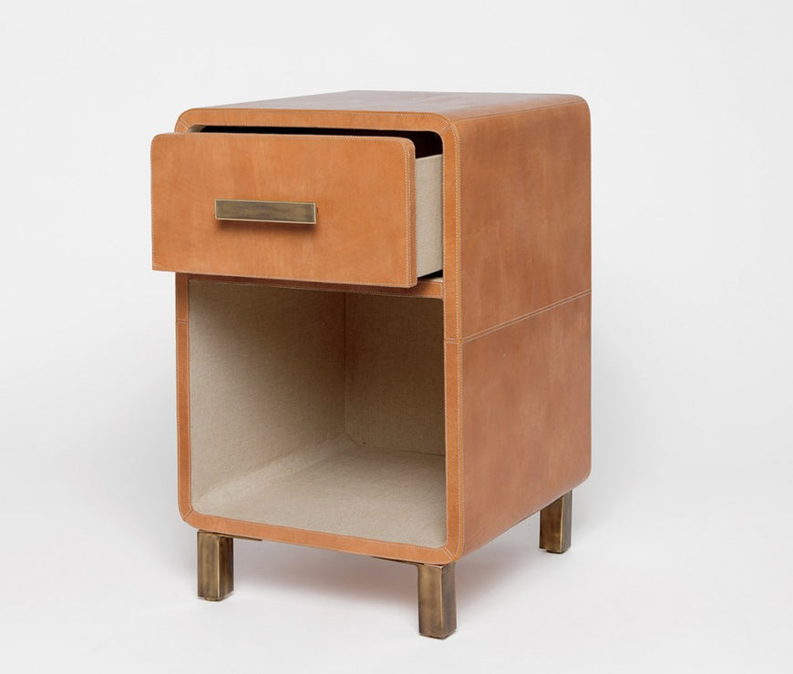 Round-Edge Leather Nightstand | Fine Line Furniture in Miami